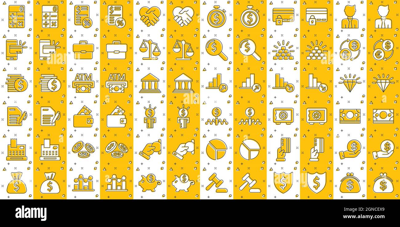 Business icon set in comic style. Finance investment cartoon vector ...