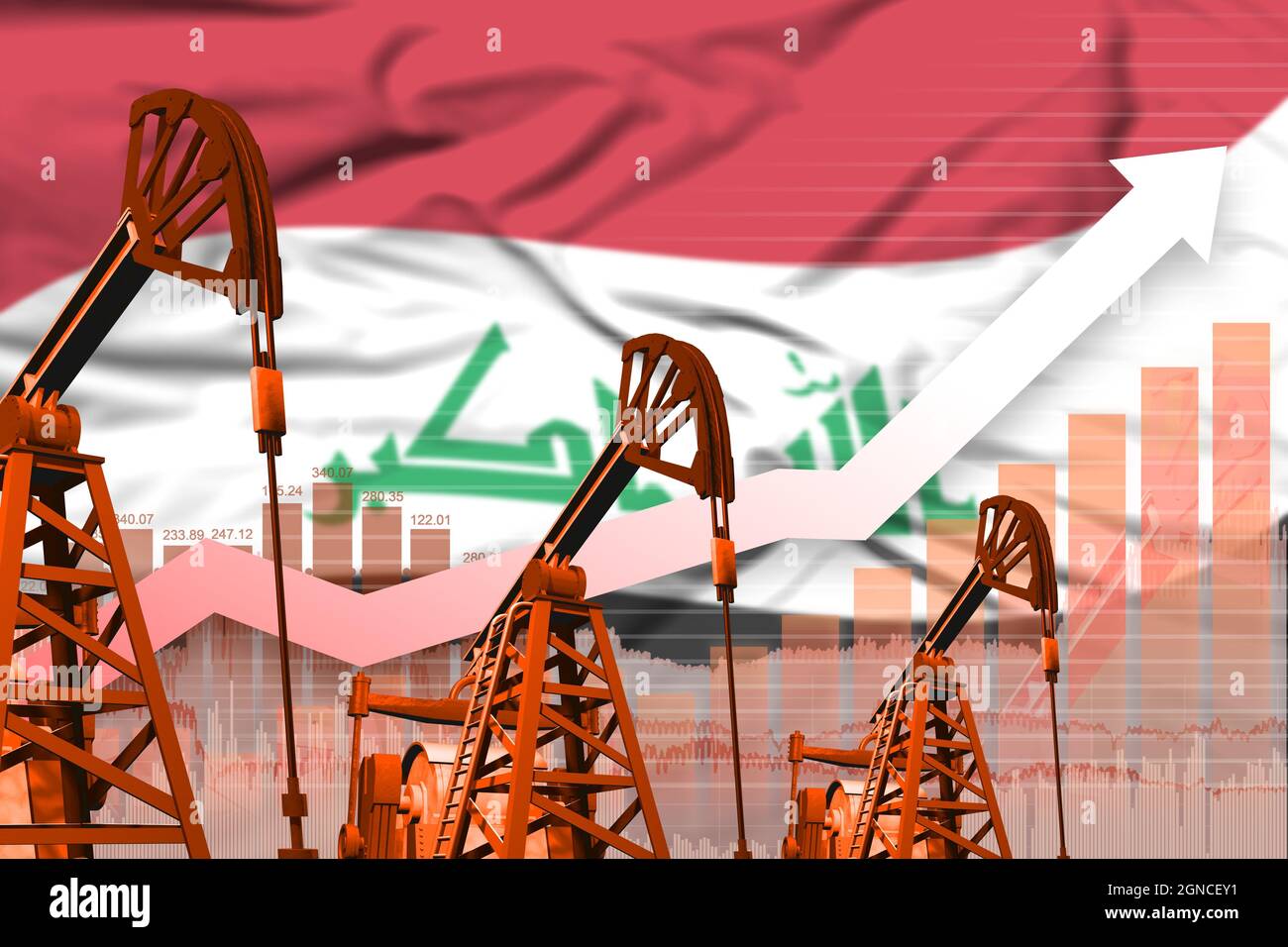 Iraq oil industry concept, industrial illustration - rising up chart on ...
