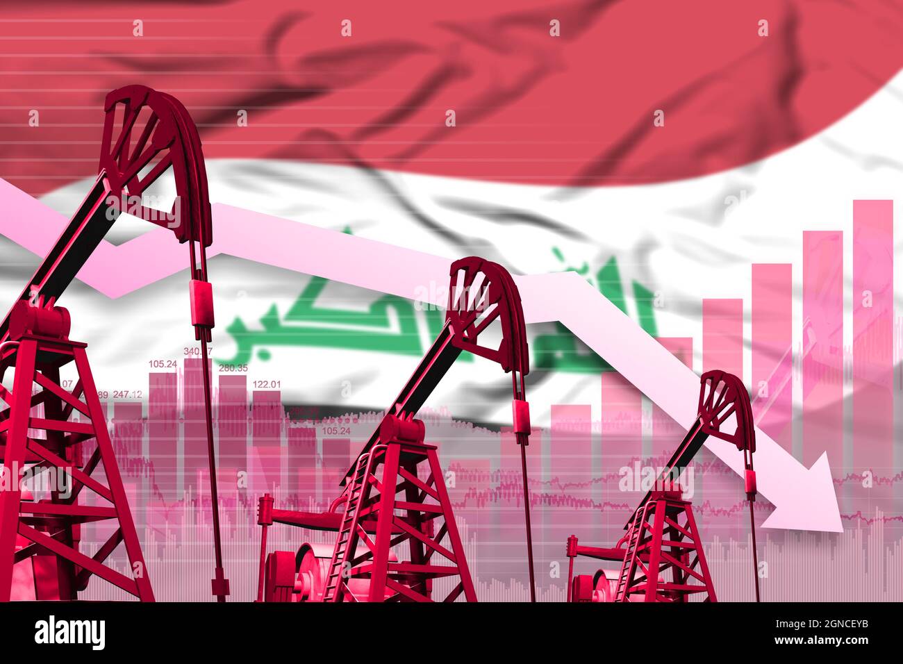 Iraq oil industry concept, industrial illustration - lowering down ...