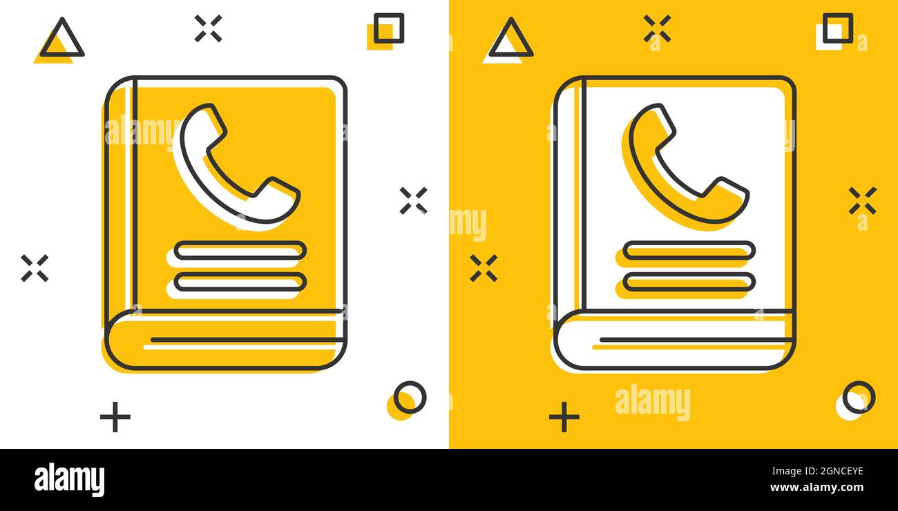 Address phone book icon in comic style. Telephone notebook cartoon ...