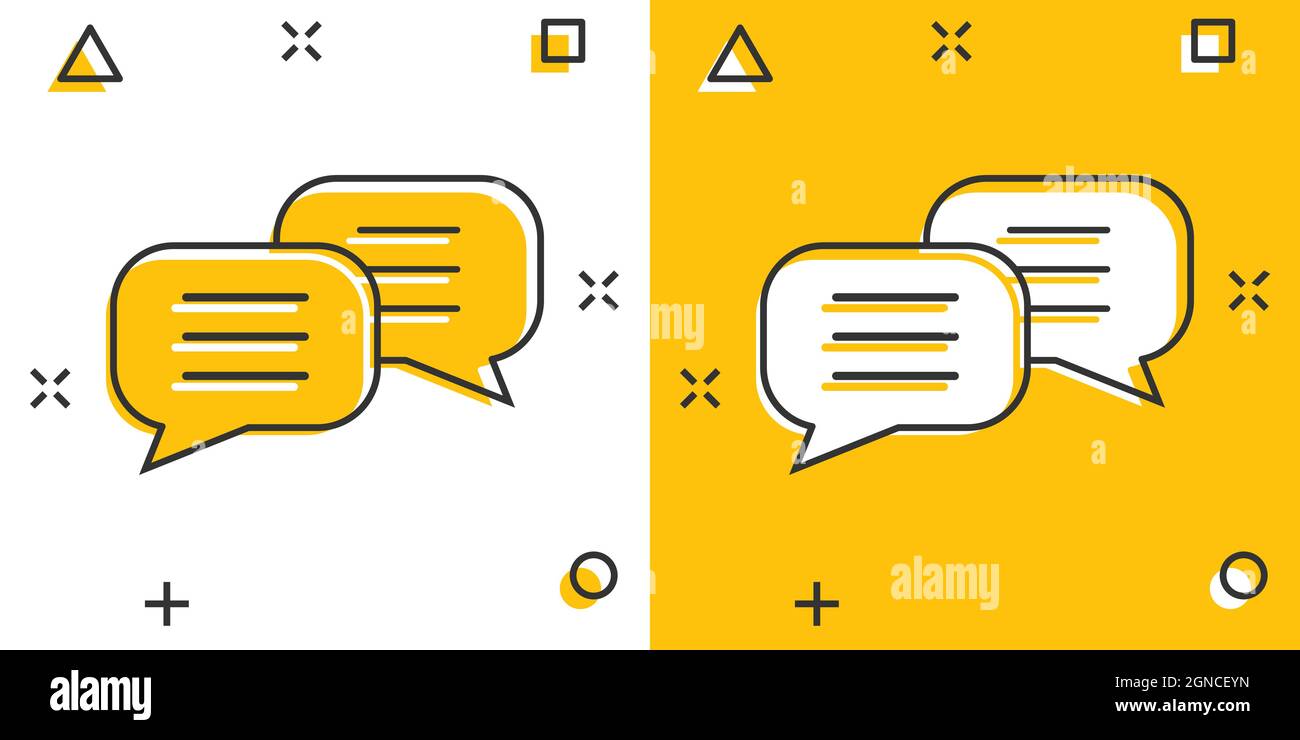 Speak chat sign icon in comic style. Speech bubbles cartoon vector ...