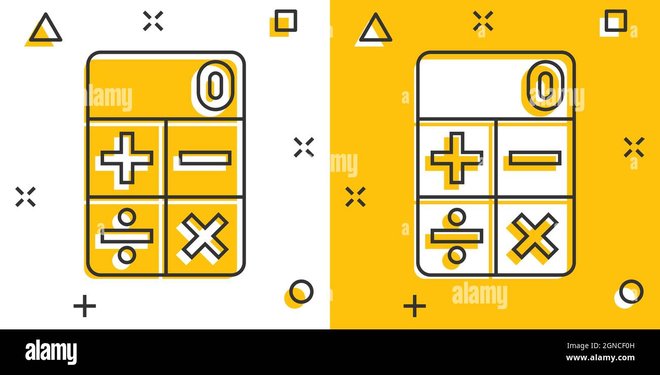 Calculator icon in comic style. Calculate cartoon vector illustration ...