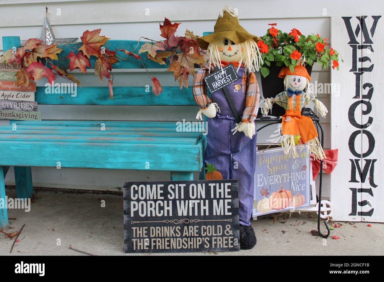 Country living fall front porch Stock Photo - Alamy