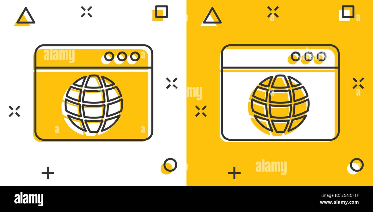 Website domain icon in comic style. Global internet address cartoon ...