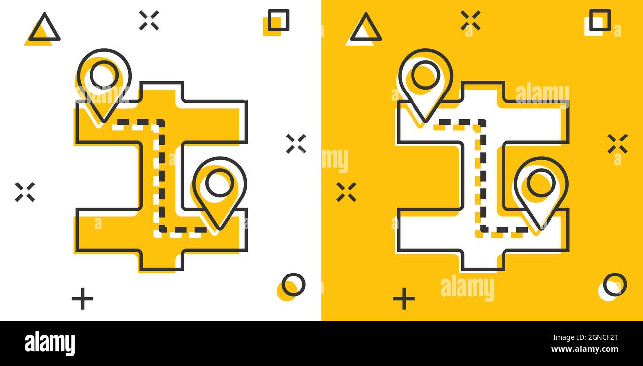 Map pin icon in comic style. Gps navigation cartoon vector illustration ...