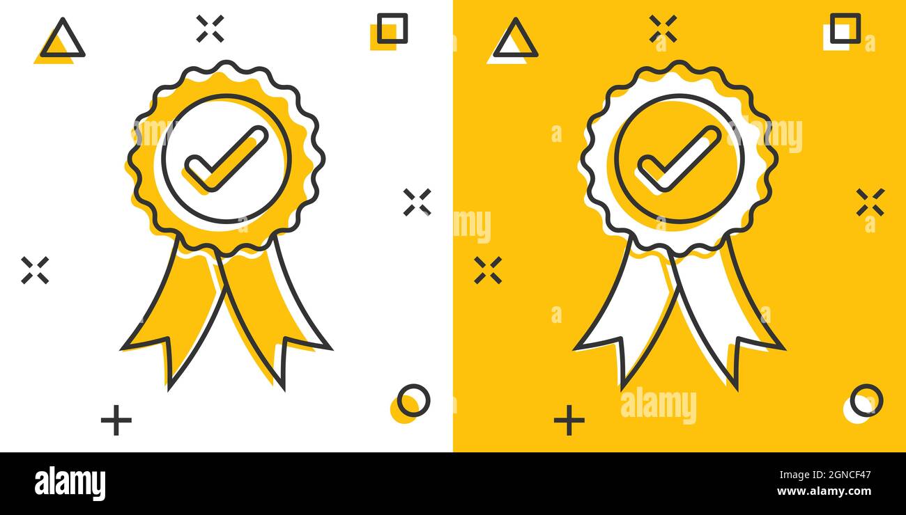 Check mark sign icon in comic style. Confirm button cartoon vector ...