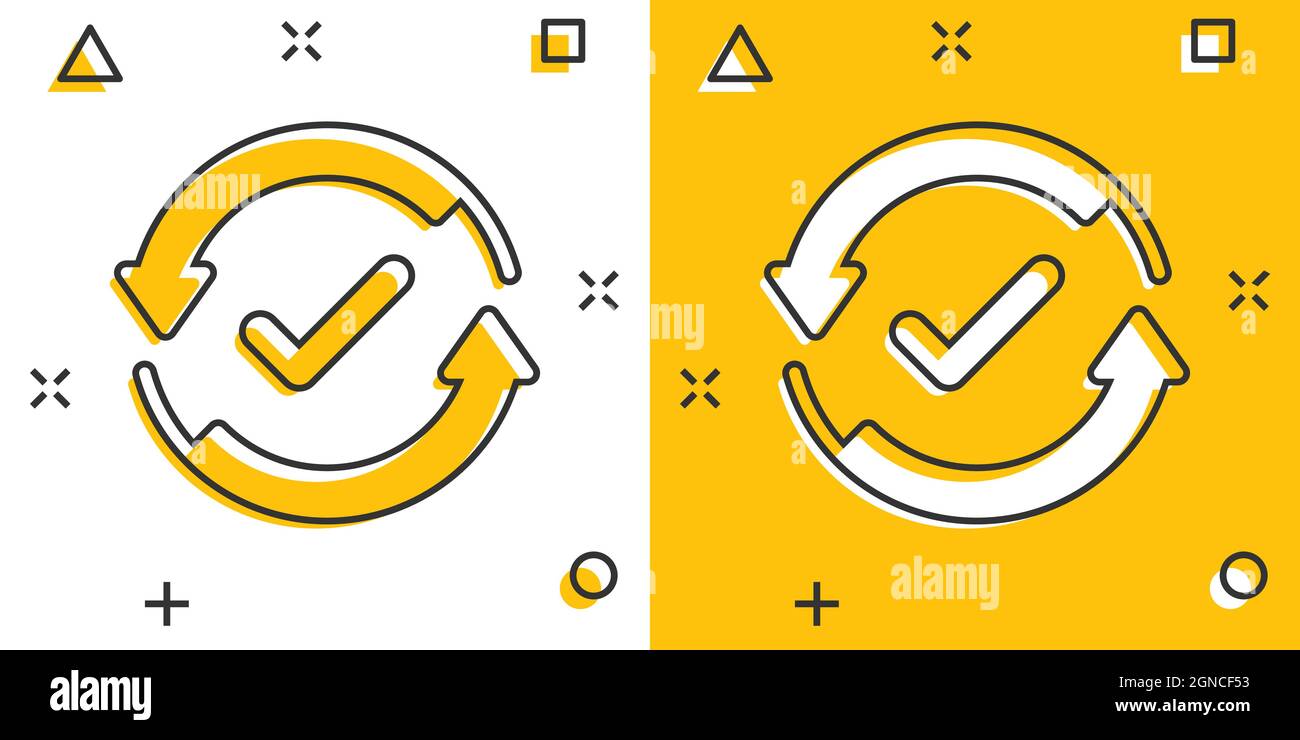Check mark sign icon in comic style. Confirm button cartoon vector ...