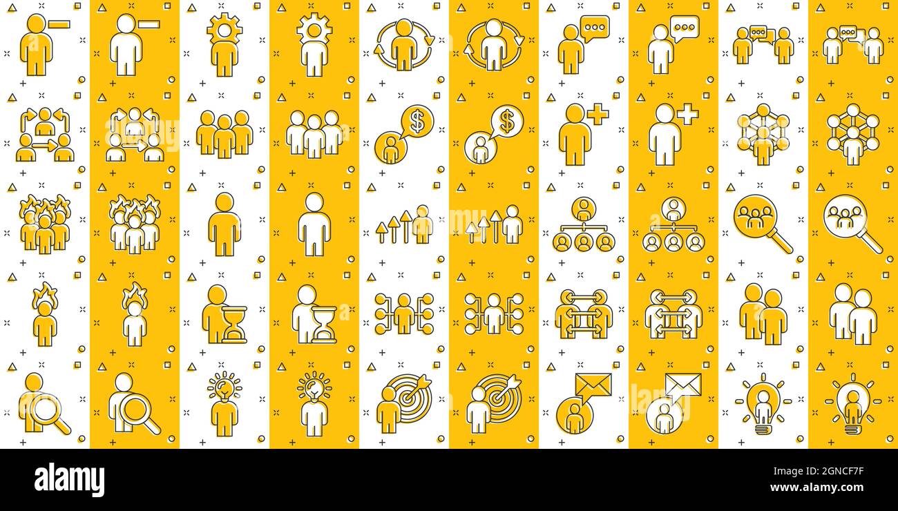 People leadership icon set in comic style. Person cartoon collection ...