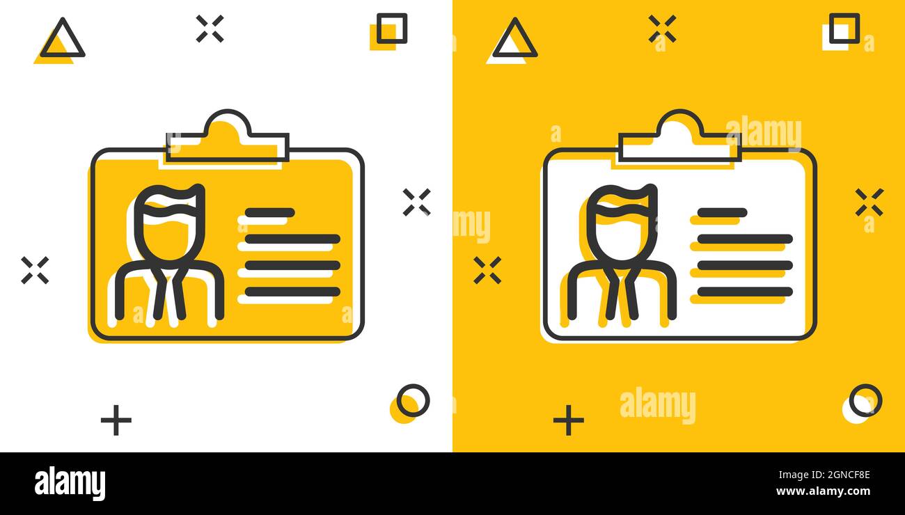 Id card icon in comic style. Identity tag cartoon vector illustration ...