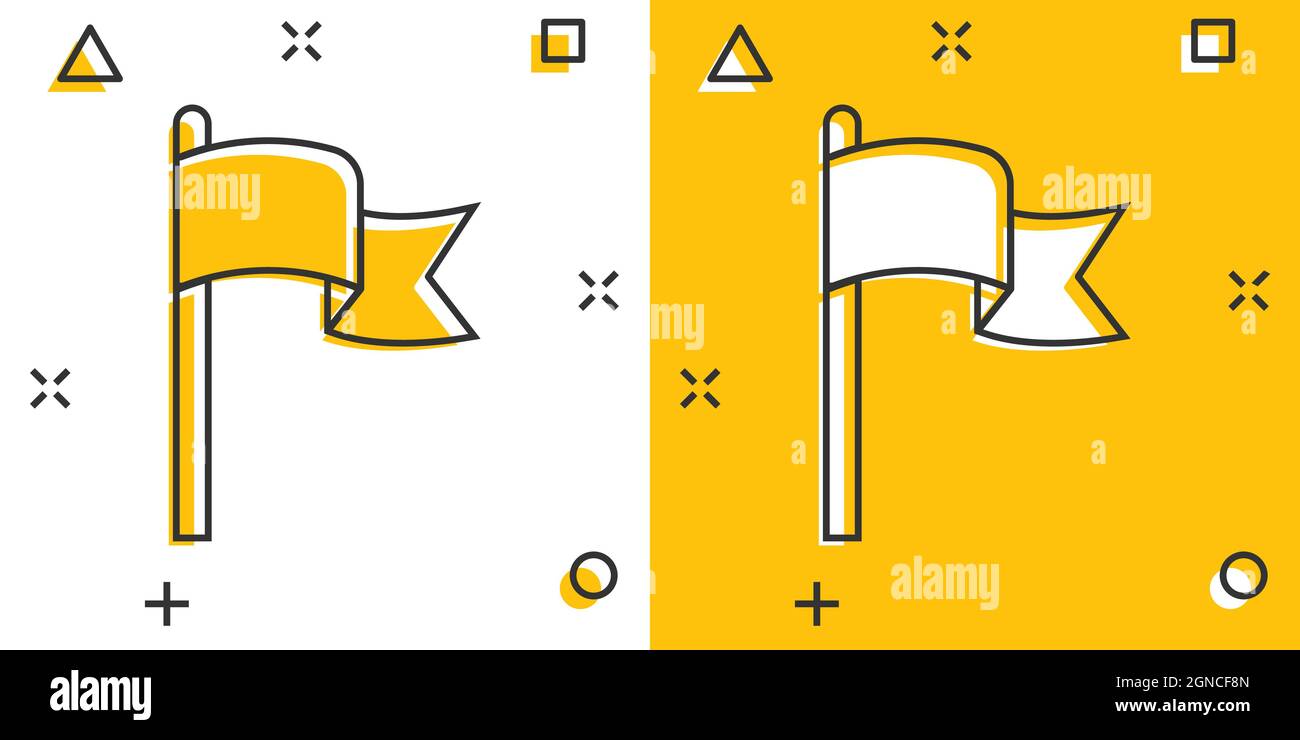 Flag icon in comic style. Pin cartoon vector illustration on white ...