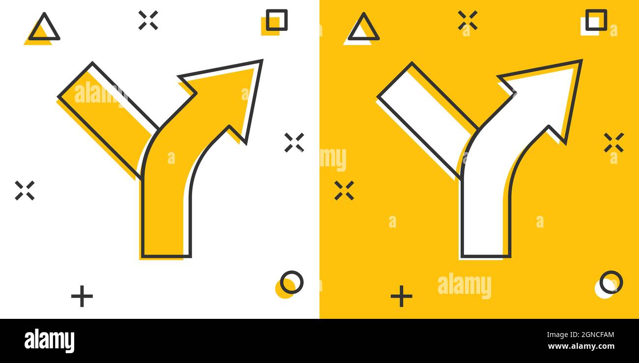 Crossroad icon in comic style. Road direction navigation cartoon vector ...