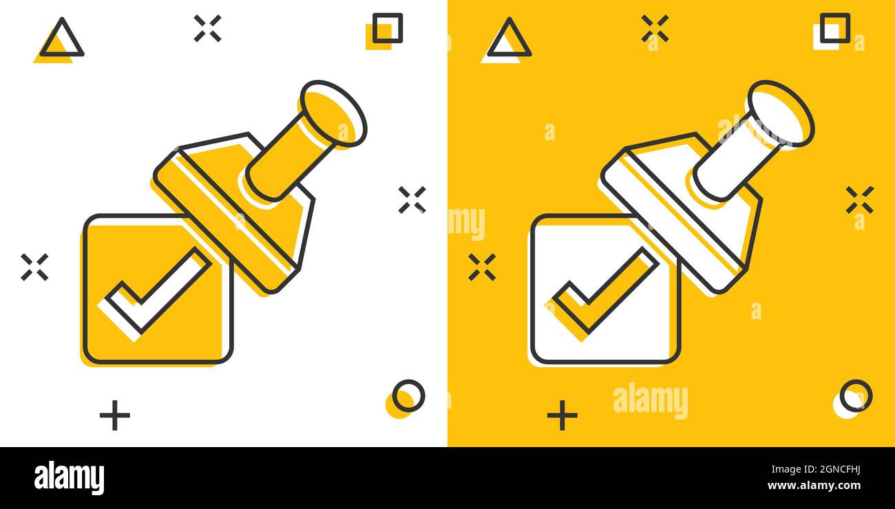 Approve stamp icon in comic style. Accept check mark cartoon vector ...
