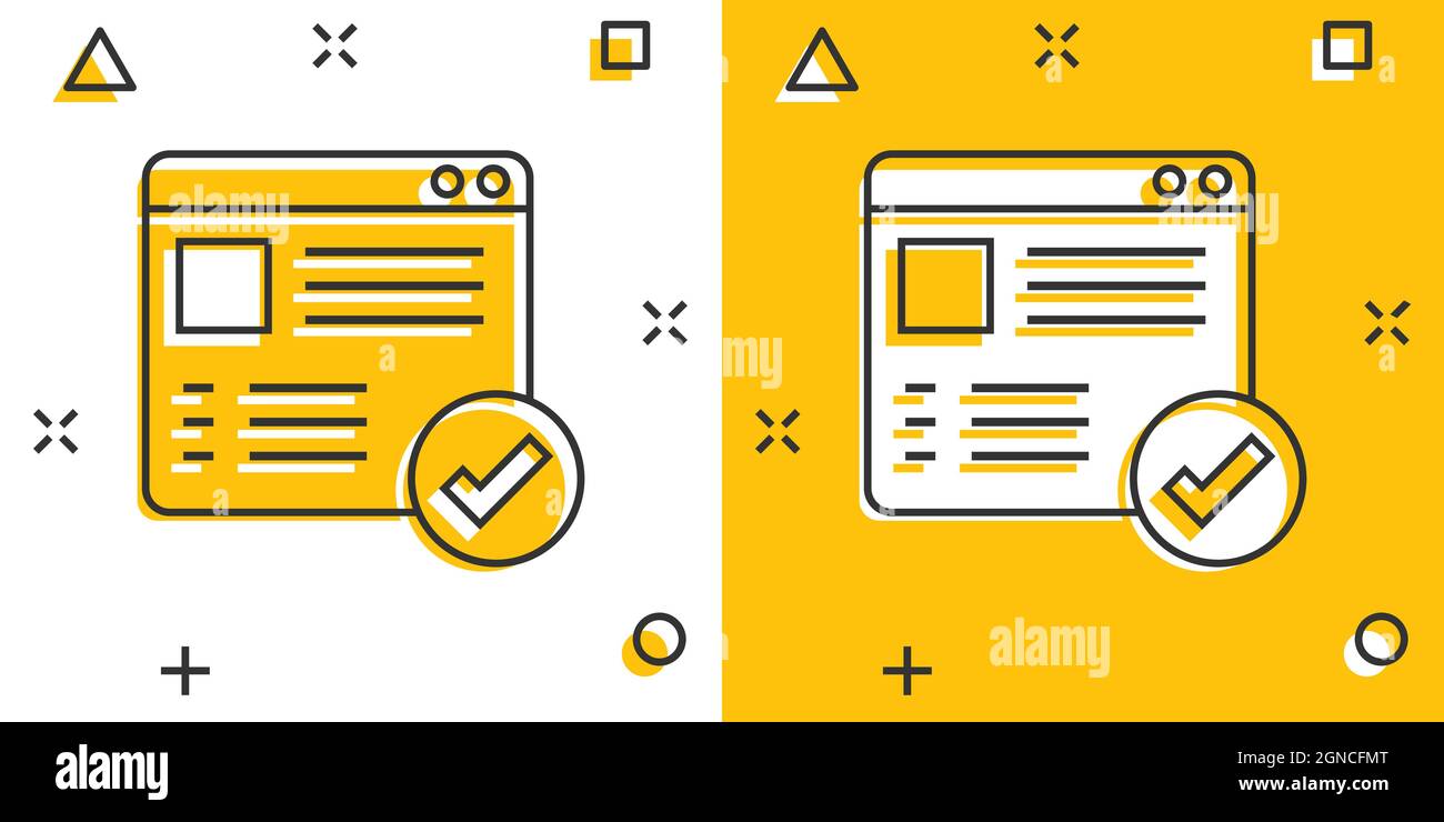 Approve certificate icon in comic style. Document check mark cartoon ...