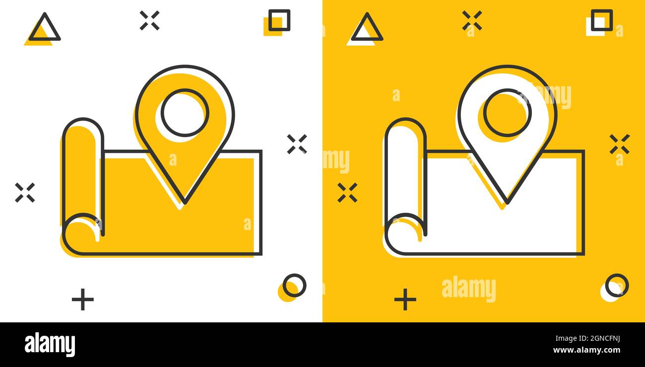 Map pin icon in comic style. GPS navigation cartoon vector illustration ...