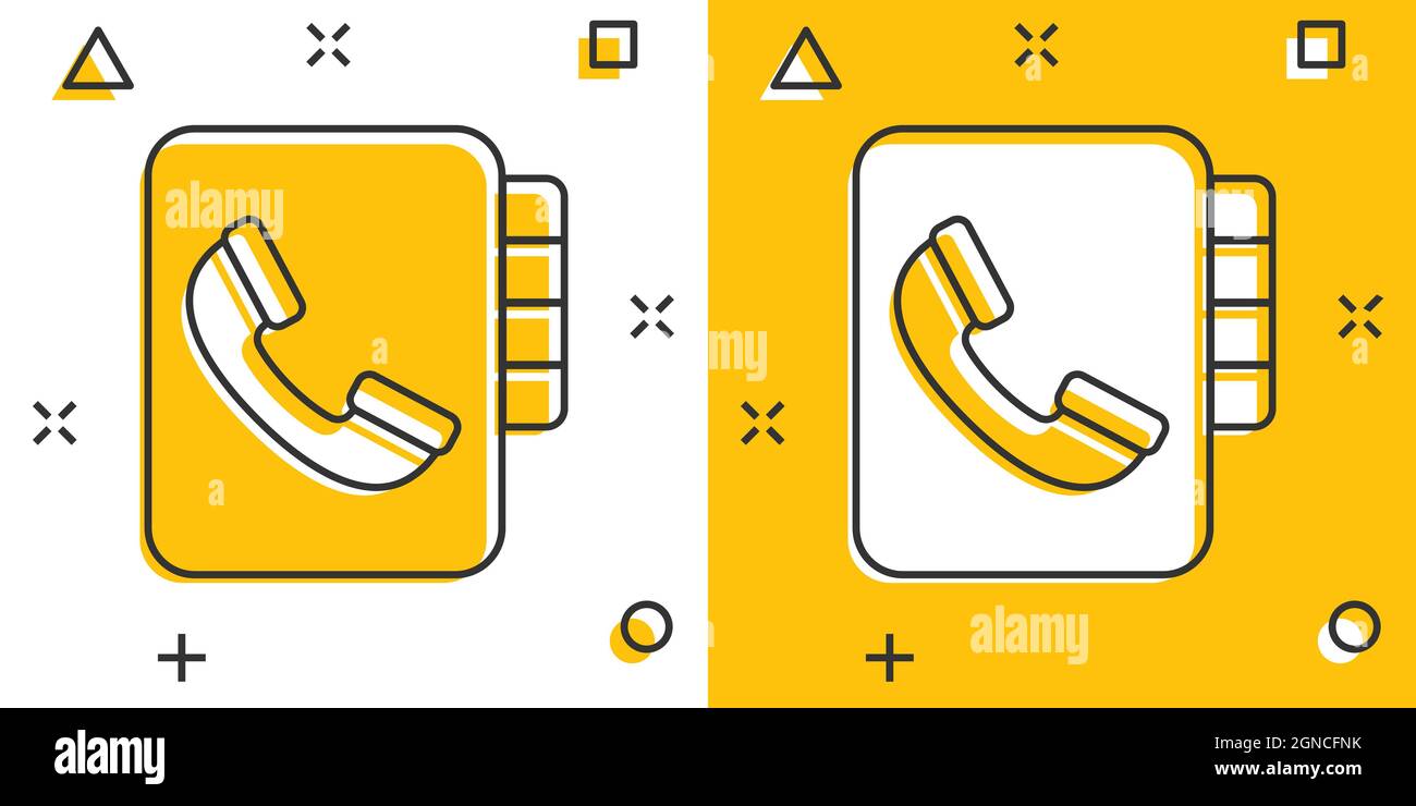 Address phone book icon in comic style. Telephone notebook cartoon ...