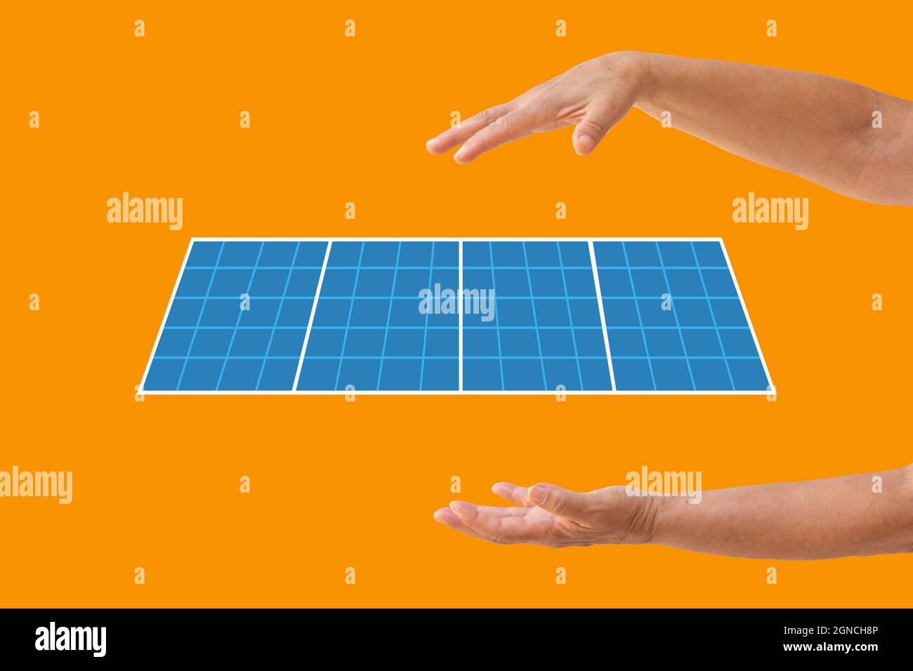 Green energy concept. Solar energy equipment on a hand. Closeup with ...