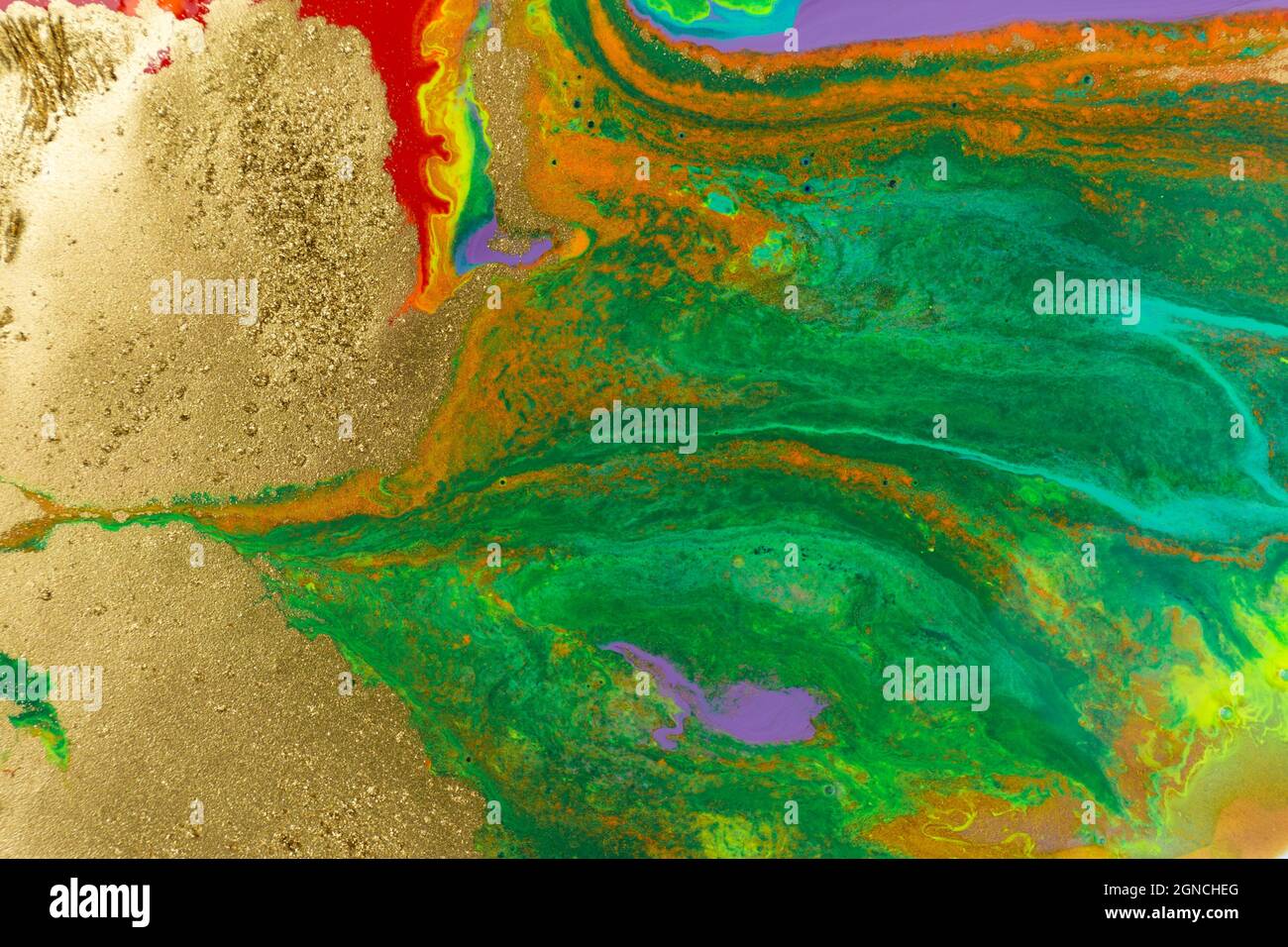 Gold spots on rainbow smudges of paint. Abstract pattern Stock Photo ...