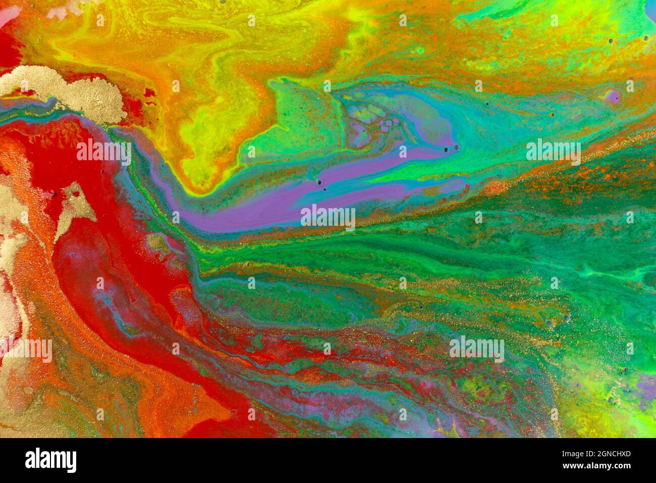 Rainbow liquid acrylic paint with gold dust texture. Stock illustration ...