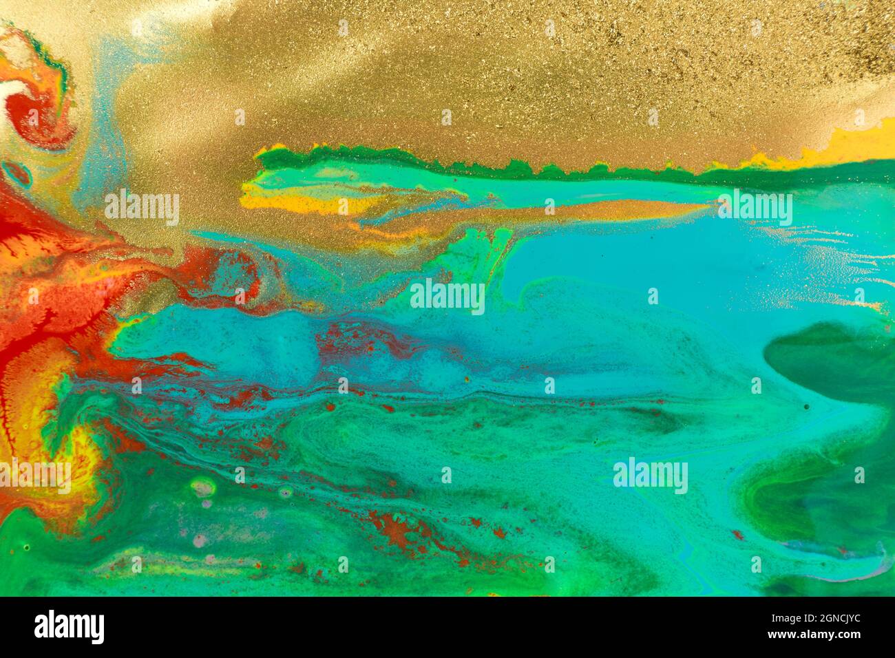 Gold spots on rainbow smudges of paint. Abstract pattern Stock Photo ...