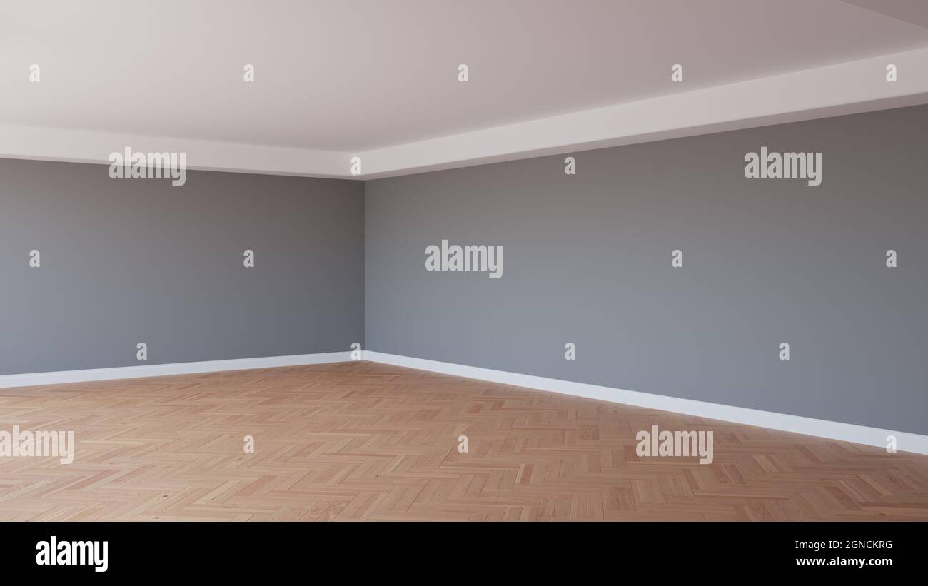 Beautiful Interior Corner with Gray Walls, Parquet Floor, and a White ...