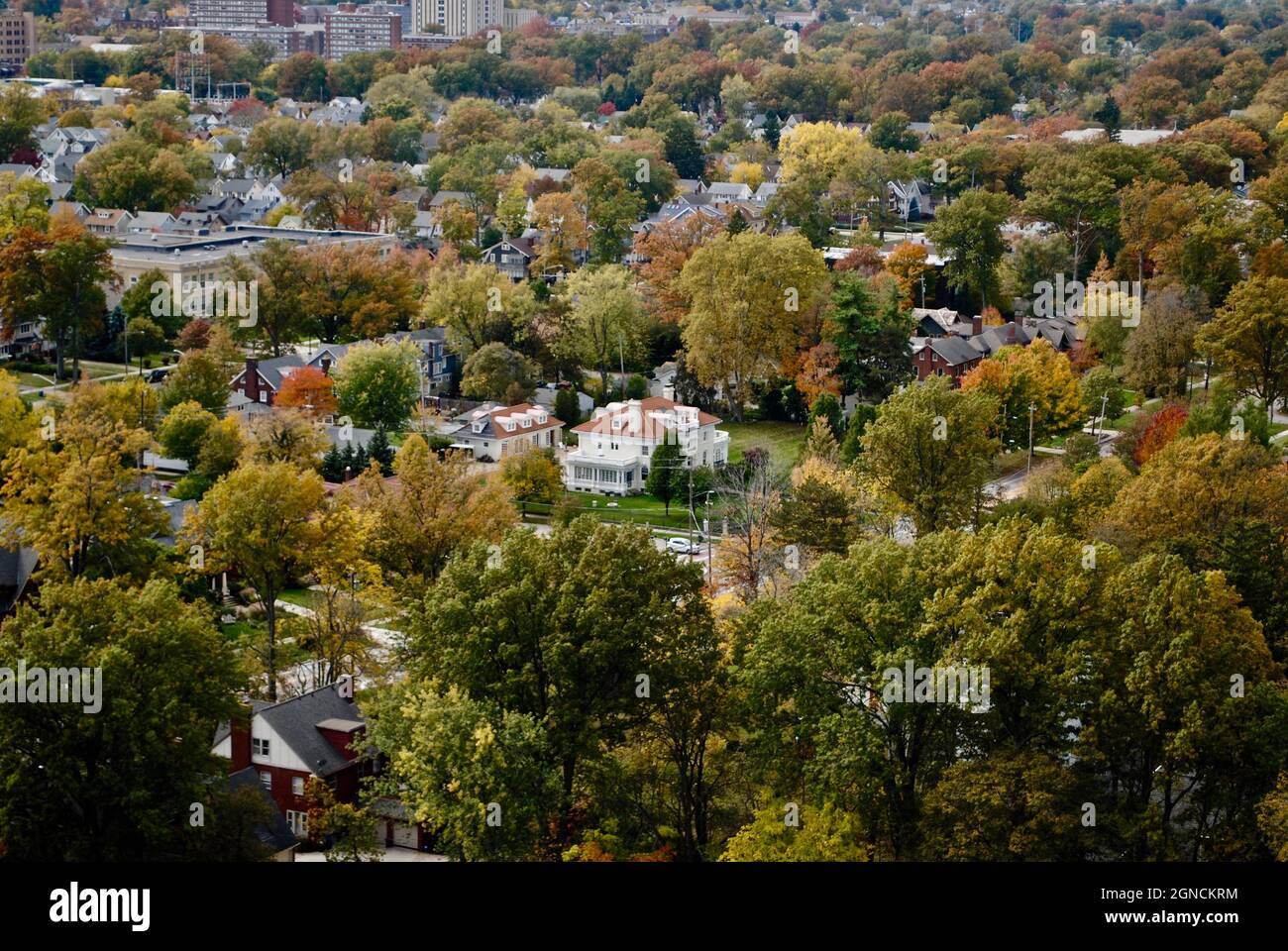 colorful fall foliage over Lakewood in Northeastern Ohio Stock Photo ...