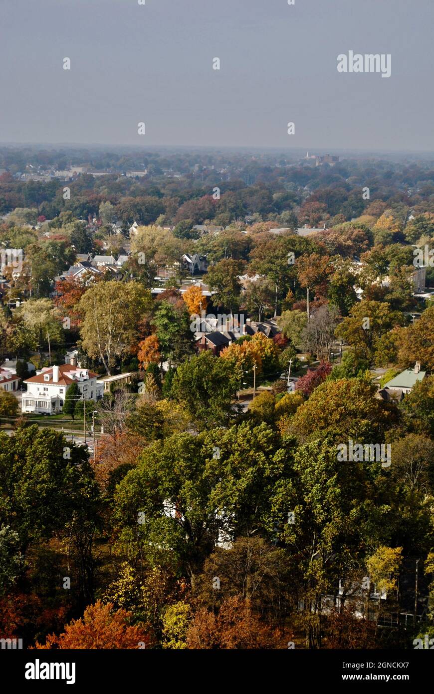colorful fall foliage over Lakewood in Northeastern Ohio Stock Photo ...
