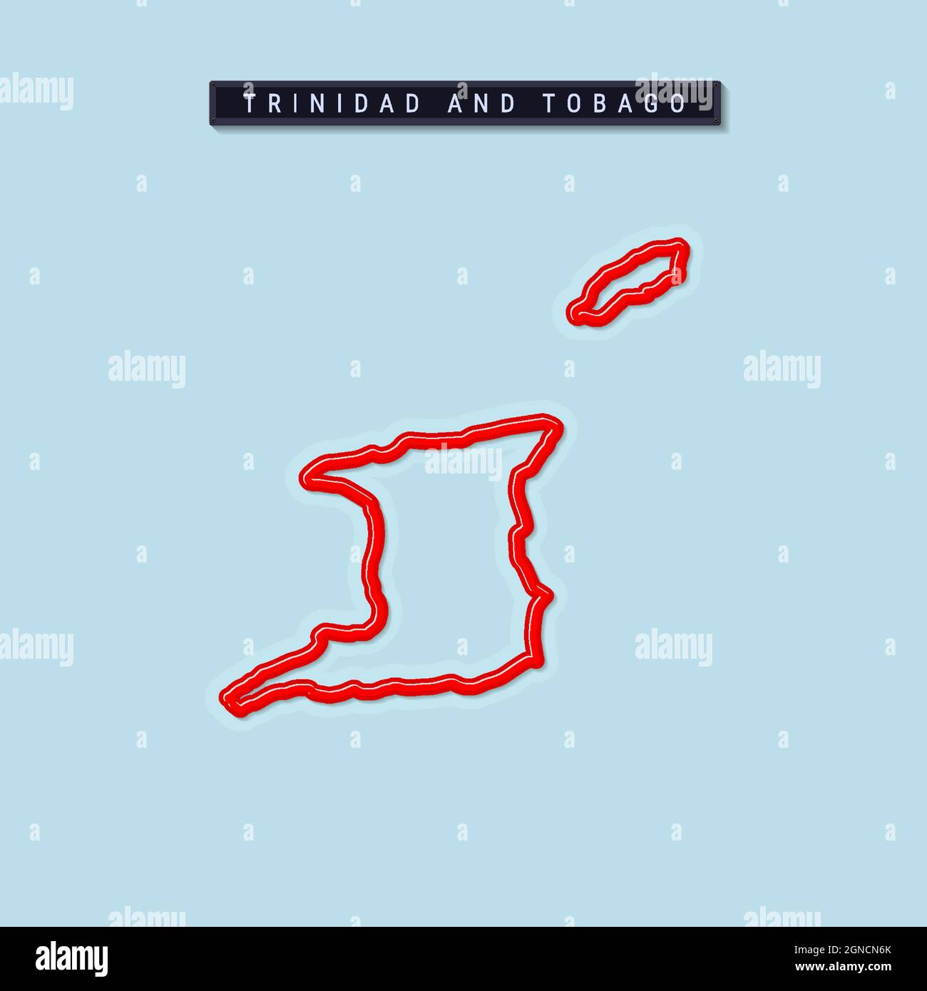 Trinidad and Tobago bold outline map. Glossy red border with soft ...