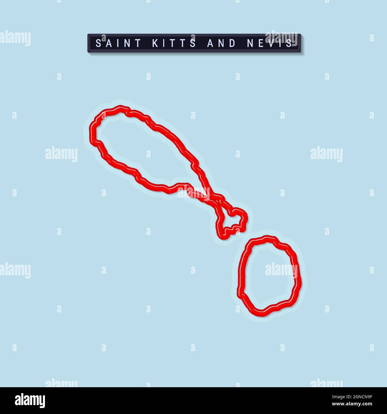 Saint Kitts and Nevis bold outline map. Glossy red border with soft ...