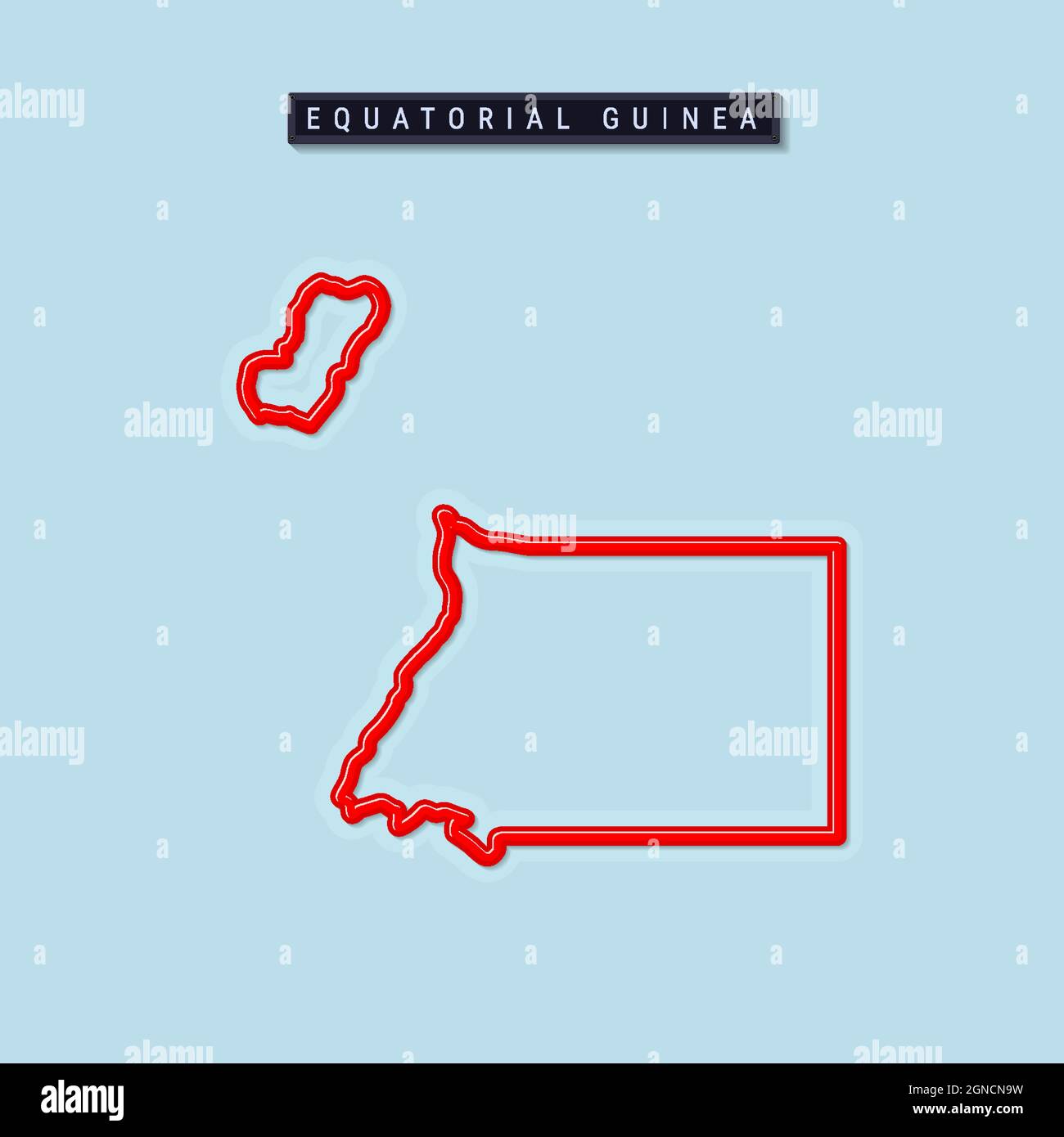 Equatorial Guinea bold outline map. Glossy red border with soft shadow ...