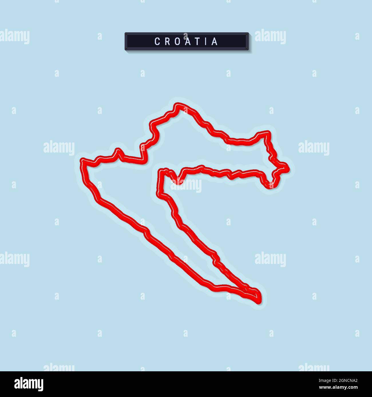 Croatia bold outline map. Glossy red border with soft shadow. Country ...