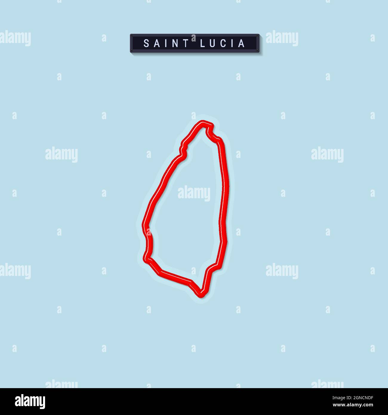 Saint Lucia bold outline map. Glossy red border with soft shadow ...