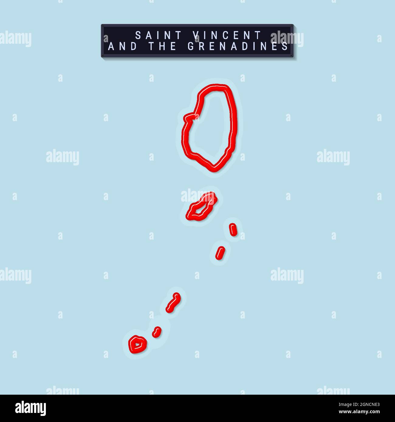 Saint Vincent and the Grenadines bold outline map. Glossy red border ...