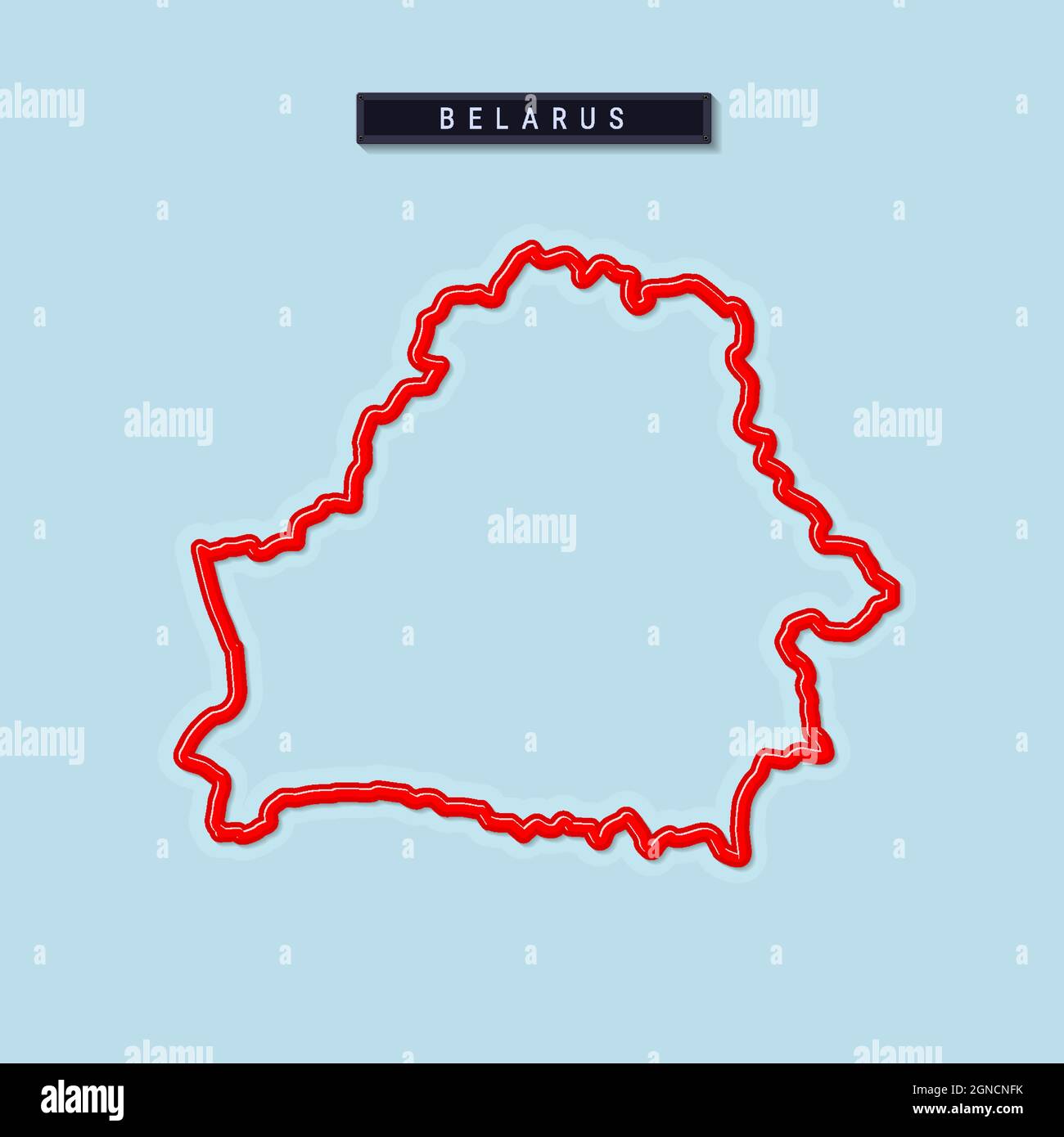 Belarus bold outline map. Glossy red border with soft shadow. Country ...