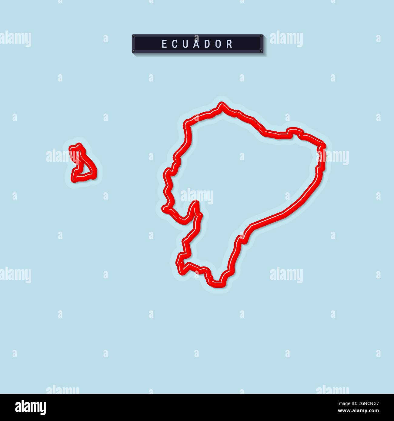 Ecuador bold outline map. Glossy red border with soft shadow. Country ...