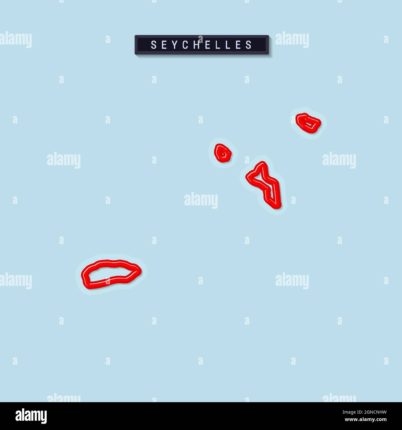 Seychelles bold outline map. Glossy red border with soft shadow ...