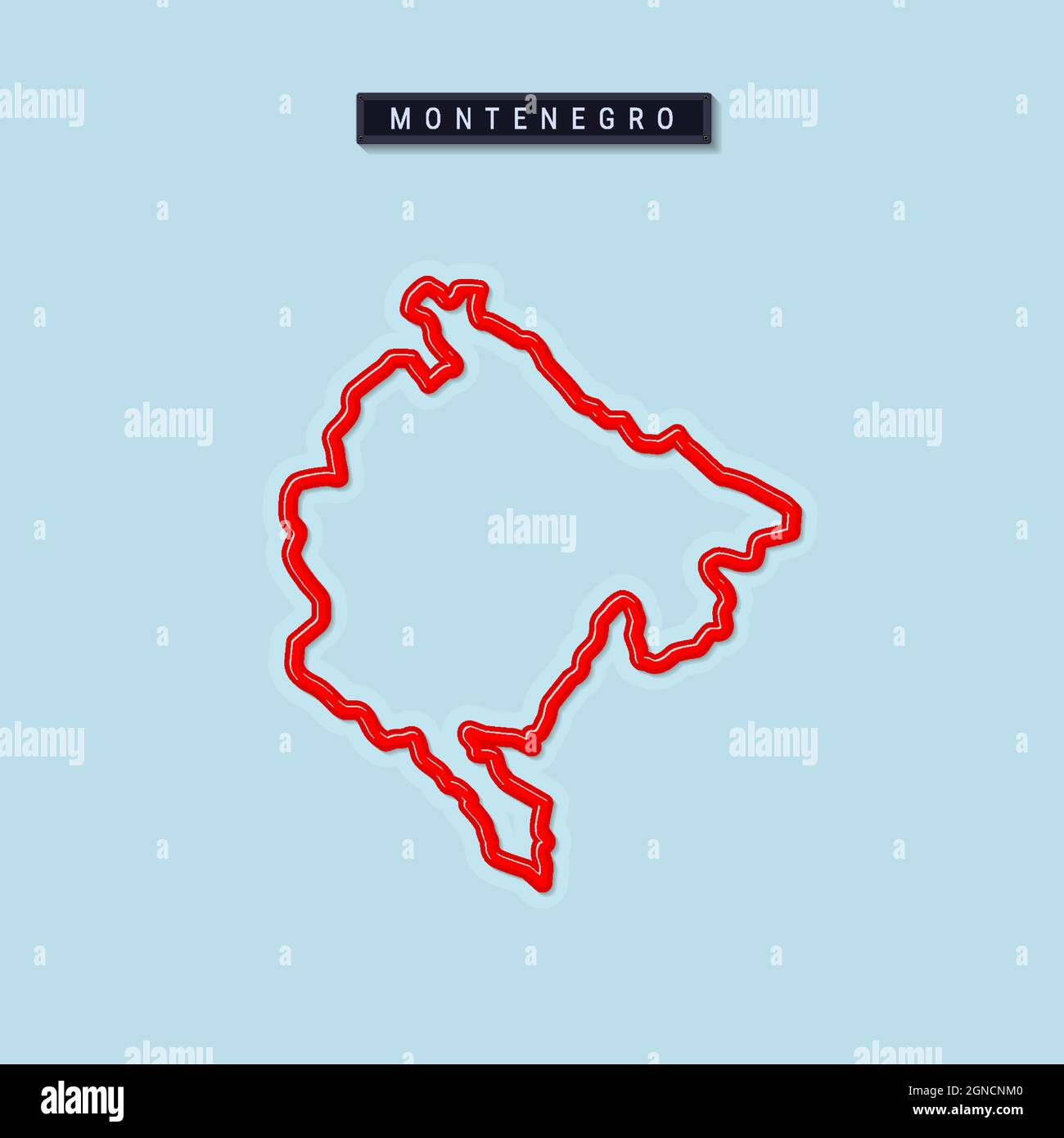 Montenegro bold outline map. Glossy red border with soft shadow ...