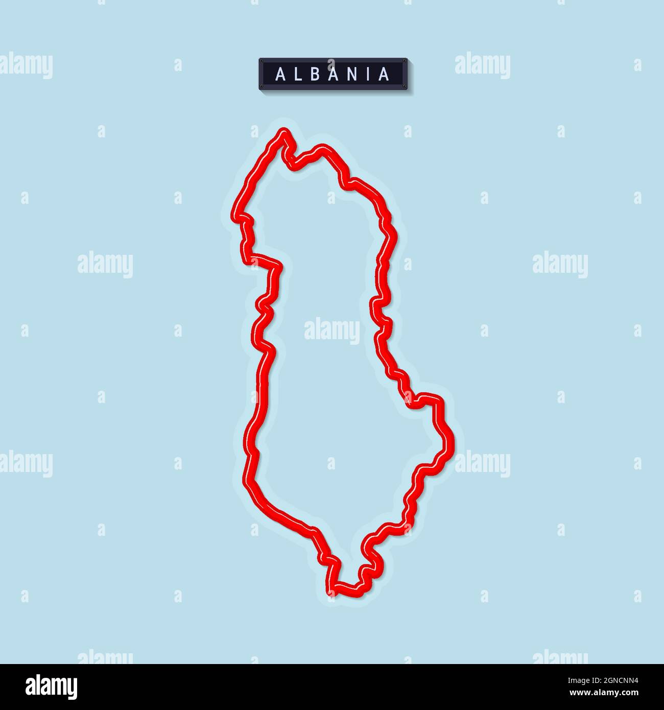 Albania bold outline map. Glossy red border with soft shadow. Country ...
