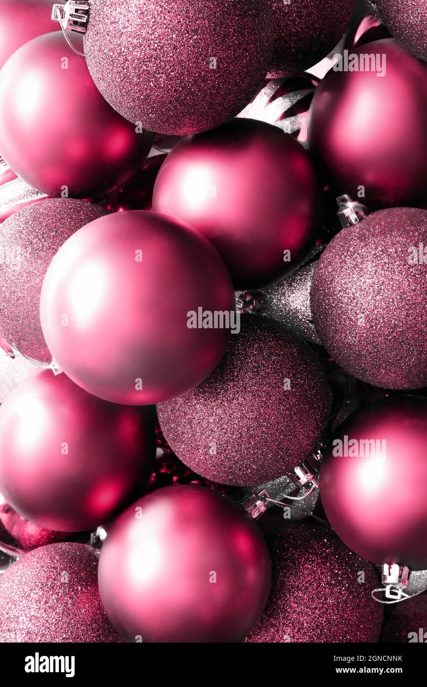 Glitter Christmas balls red background. Holiday concept Stock Photo - Alamy
