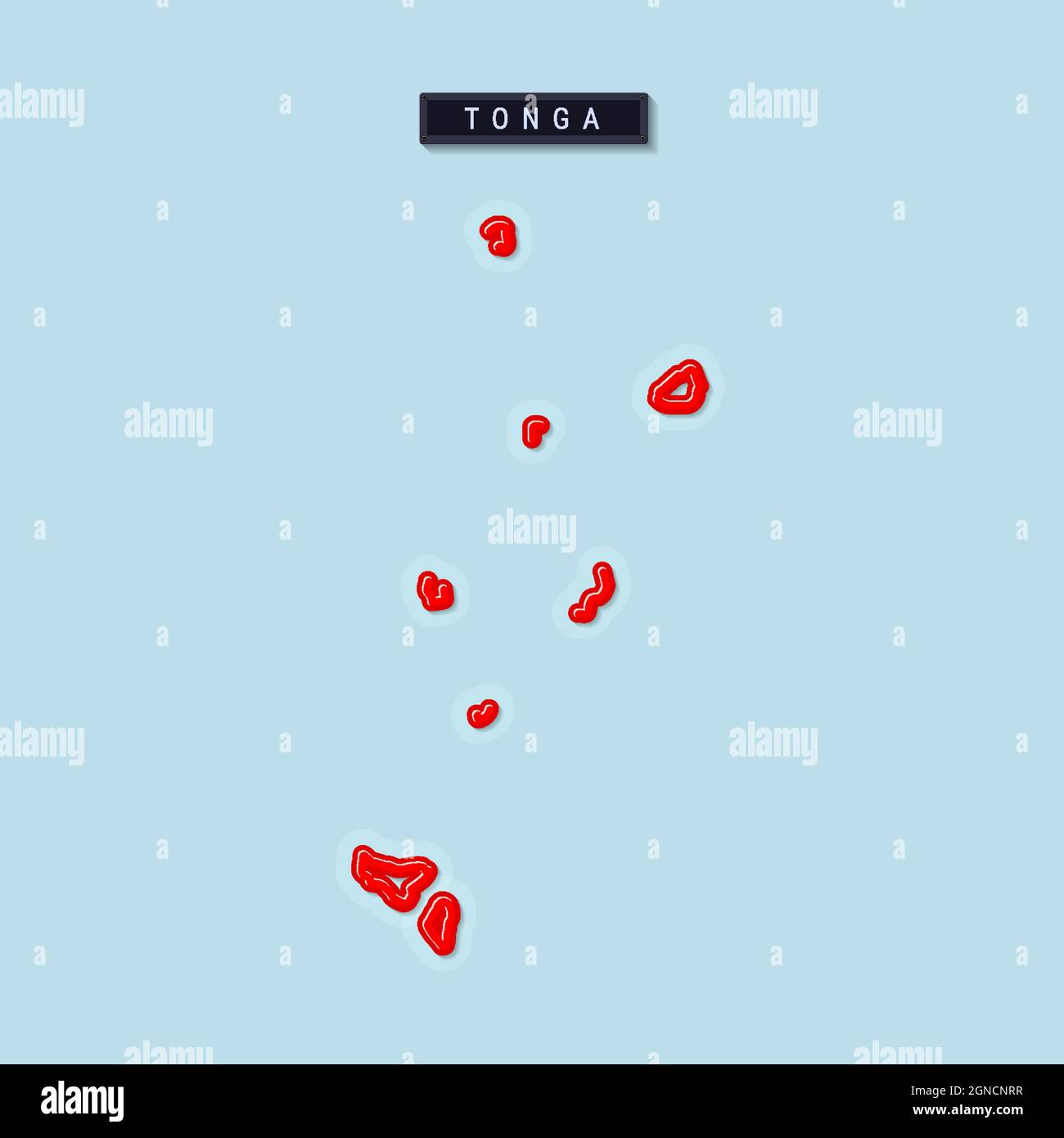 Tonga bold outline map. Glossy red border with soft shadow. Country ...