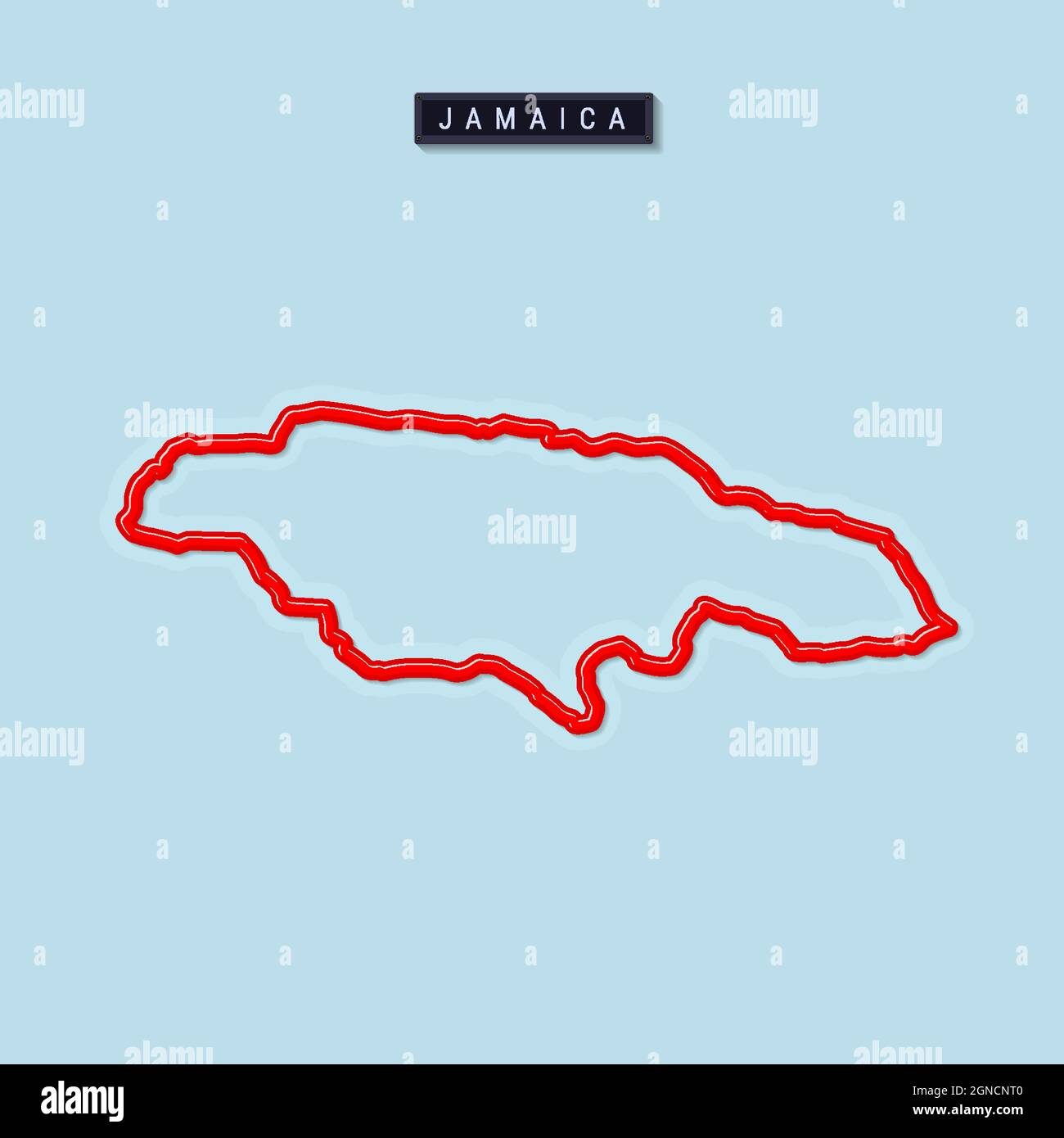Jamaica bold outline map. Glossy red border with soft shadow. Country ...