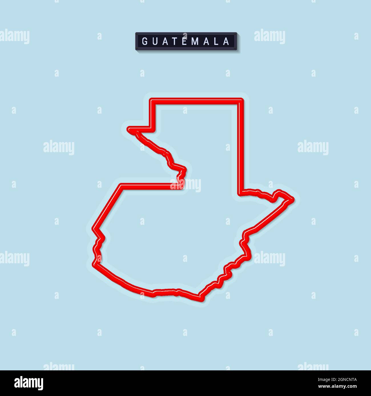 Guatemala bold outline map. Glossy red border with soft shadow. Country ...