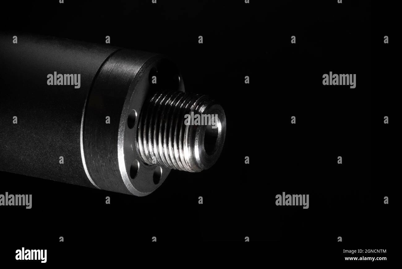 Threaded rifle barrel on a black background with copy space Stock Photo ...