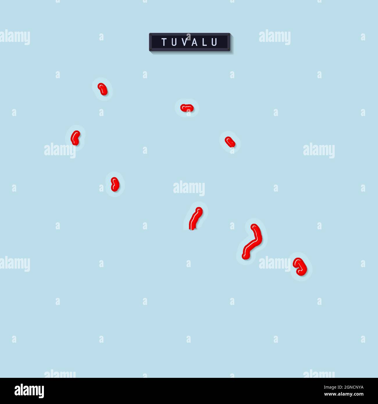 Tuvalu bold outline map. Glossy red border with soft shadow. Country ...