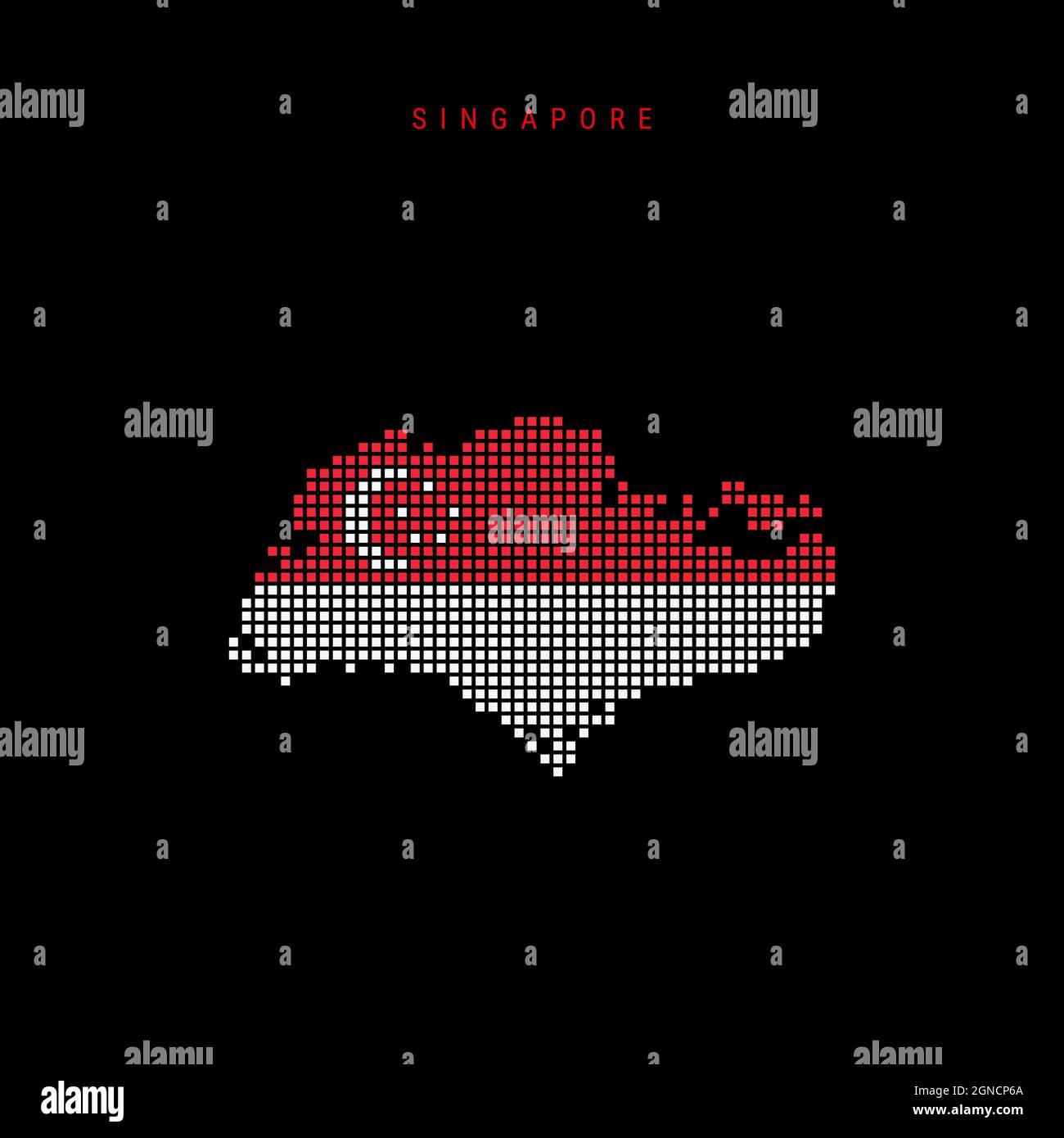 Square dots pattern map of Singapore. Dotted pixel map with national flag colors isolated on ...