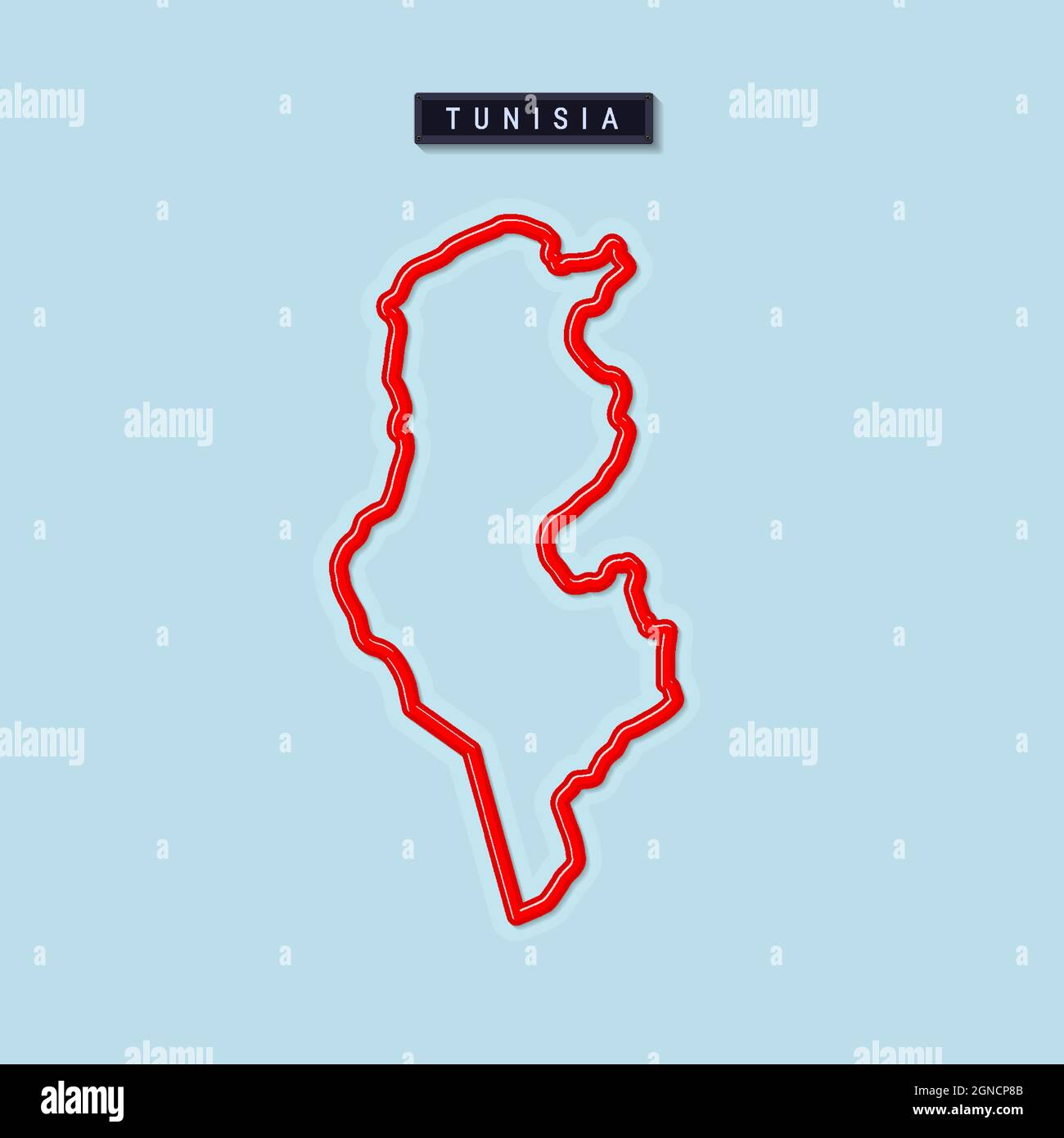 Tunisia bold outline map. Glossy red border with soft shadow. Country ...