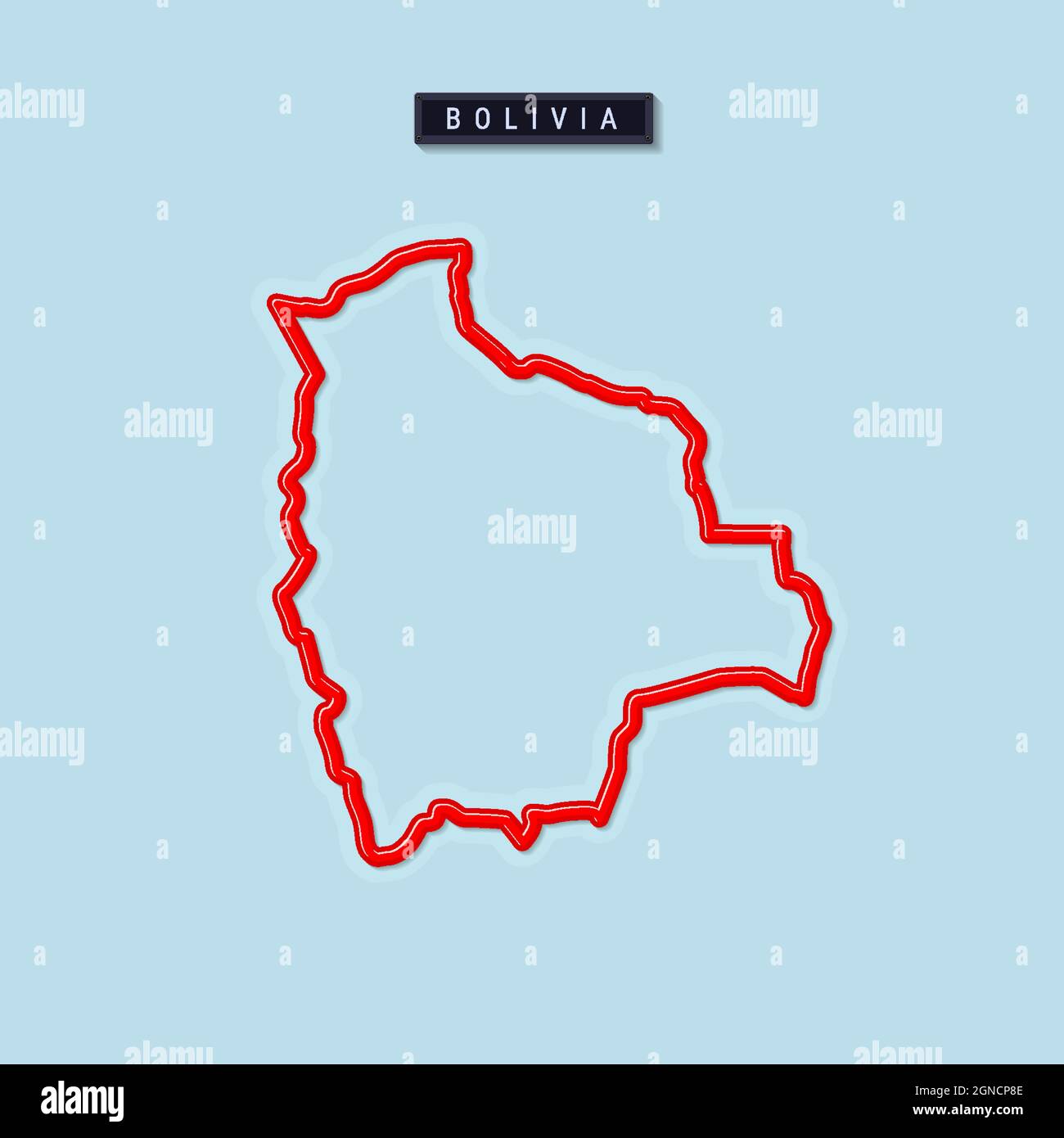 Bolivia bold outline map. Glossy red border with soft shadow. Country ...