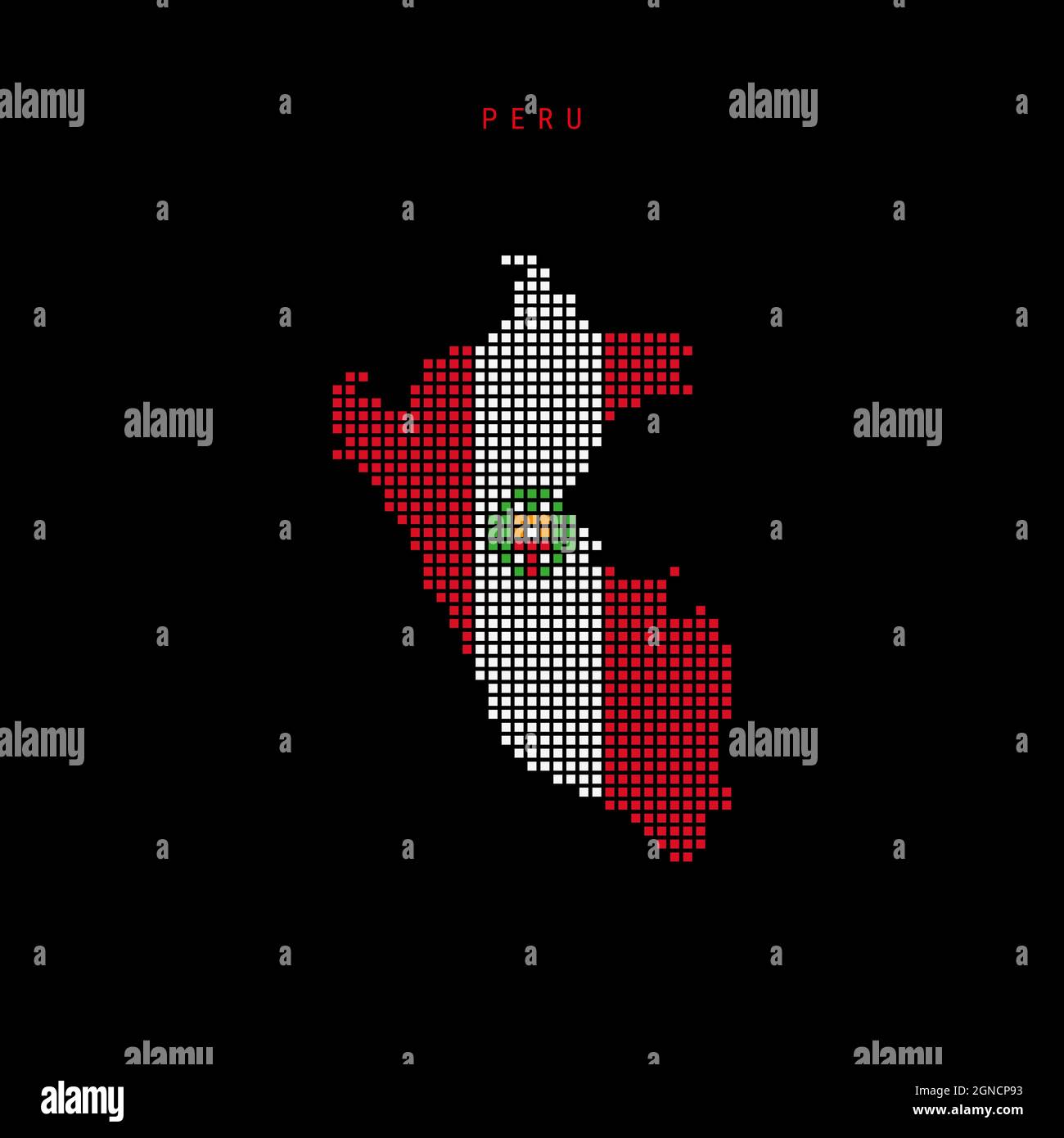 Square dots pattern map of Peru. Dotted pixel map with national flag ...