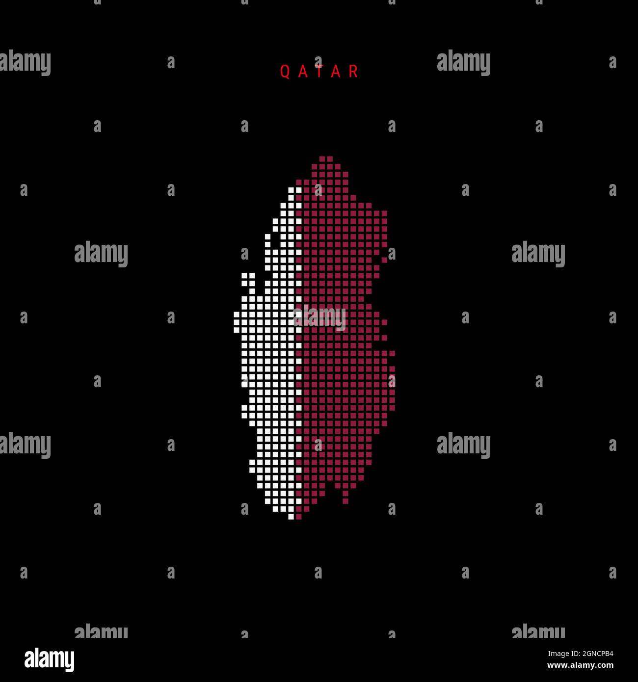 Square dots pattern map of Qatar. Dotted pixel map with national flag colors isolated on black ...