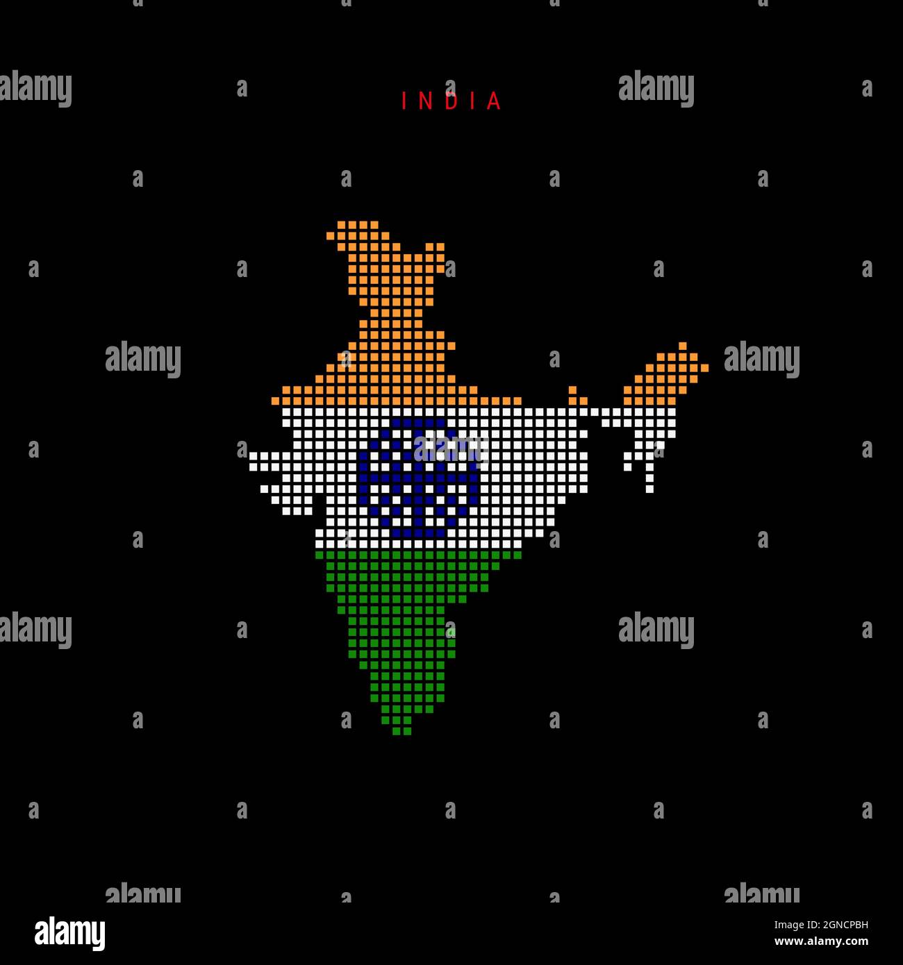 Square dots pattern map of India. Dotted pixel map with national flag colors isolated on black ...