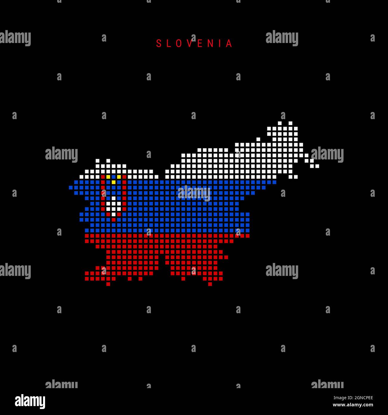 Square dots pattern map of Slovenia. Dotted pixel map with national flag colors isolated on ...